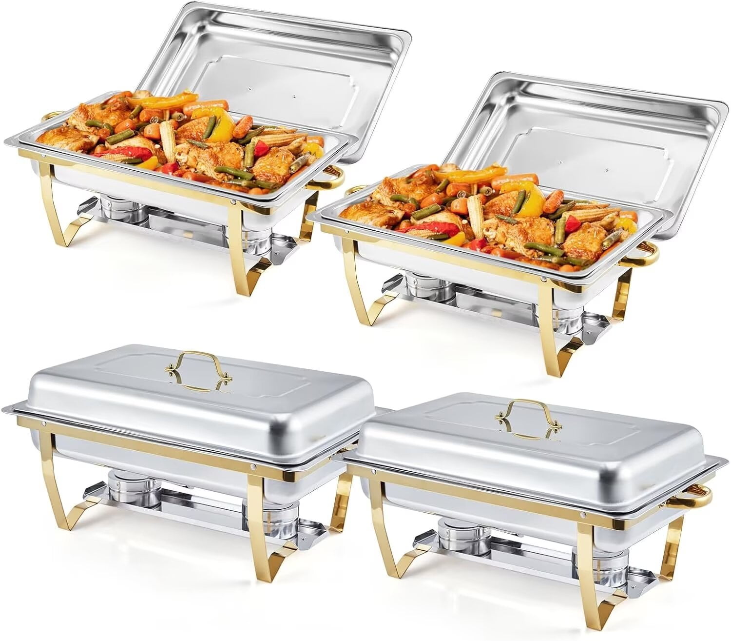 BENESKY Chafing Dishes for Buffet 8 Qt, 4 Pack Stainless Steel Chafers and Buffet Warmers Sets ...