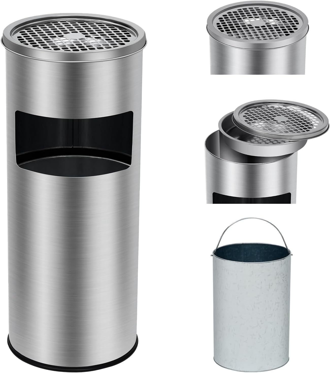 BENESKY Commercial Indoor Outdoor Trash Can, Stainless Steel Round ...
