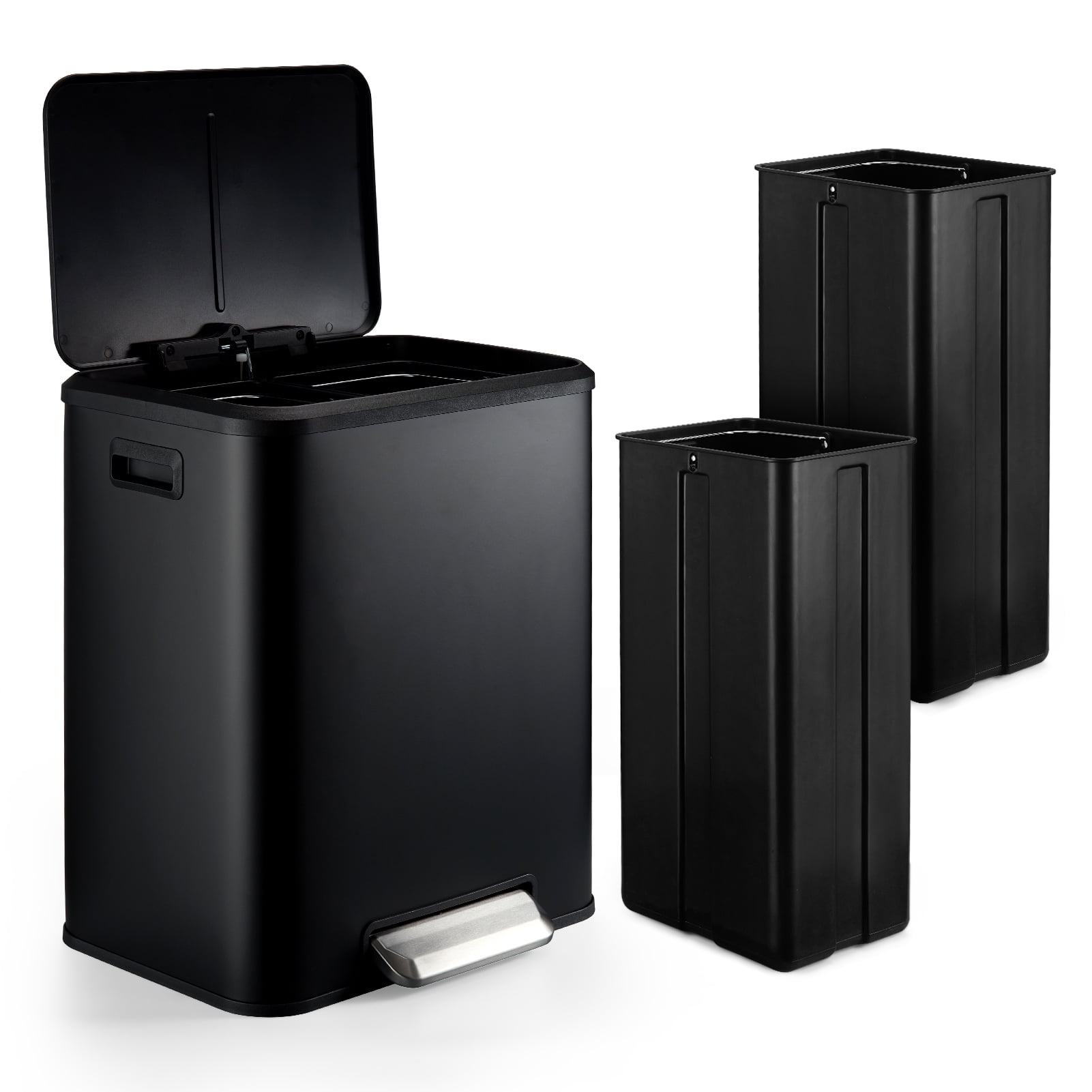 BENESKY Dual Bin Trash Can, Stainless Steel 30 Liters (2 X 15 L) Trash ...