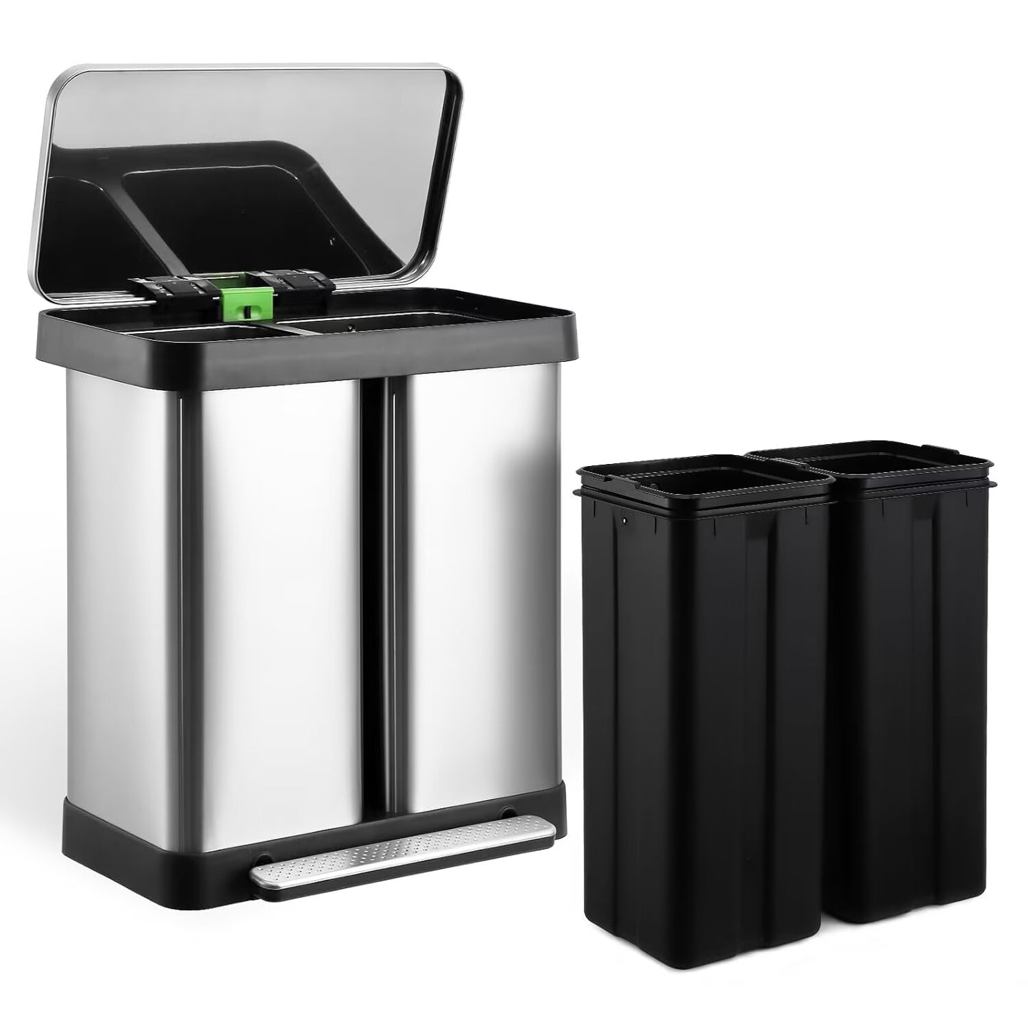 BENESKY Dual Trash Can, Stainless Steel 2 x 8 Gal (2 x 30L) Garbage Can ...
