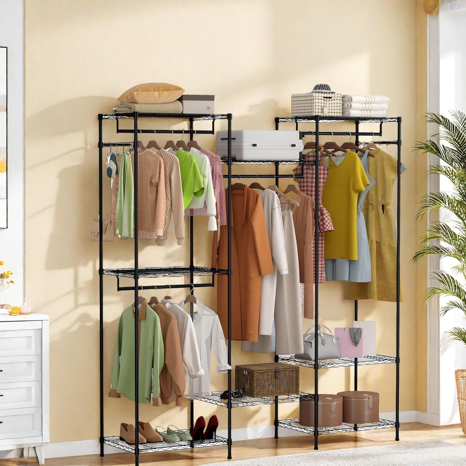 BENESKY Heavy Duty Garment Rack, 67.3" Wide Clothes Rack with ...