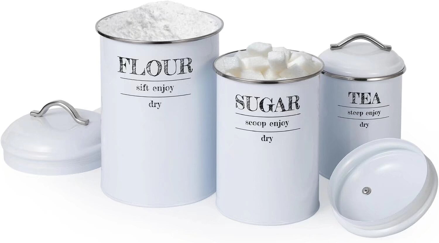 BENESKY Kitchen Canisters for Countertop - Set of 3 - Airtight Flour ...