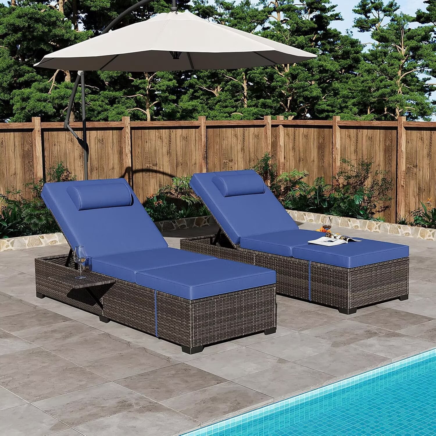 BENESKY Outdoor Wicker Chaise Lounge Set of 2, PE Rattan Patio Lounge ...