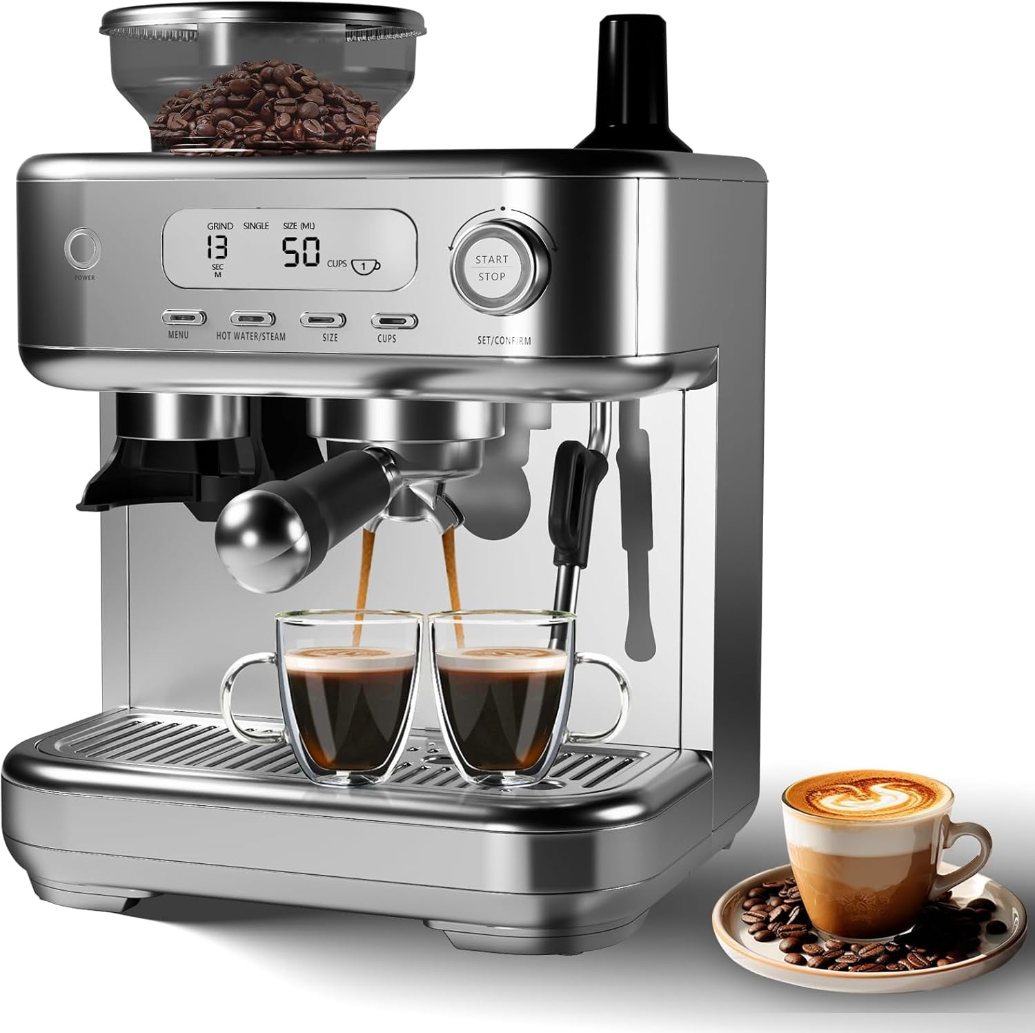 BENESKY Semi-Automatic Espresso Machine, Coffee Machine with Grinder ...