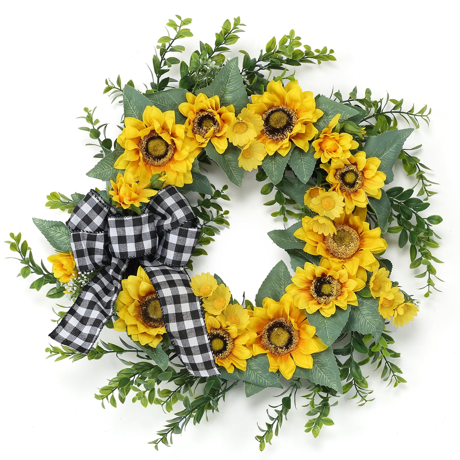 BENESKY Spring Summer Wreath, 18 inch Sunflowers Wreath for Front Door ...