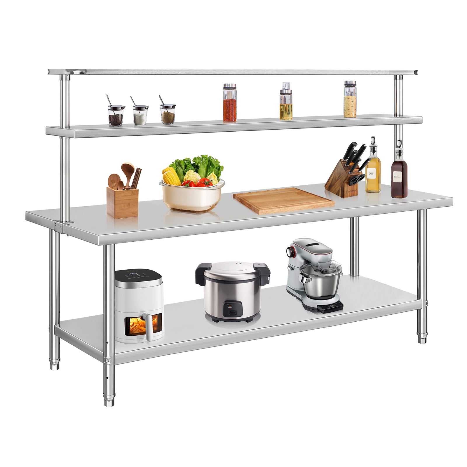 BENESKY Stainless Steel Work Table with Overshelf, Commercial Food Prep ...