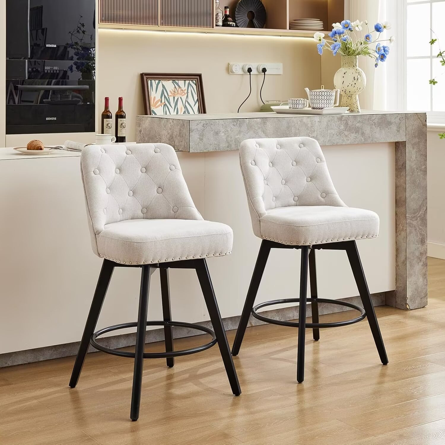 BENESKY Swivel Bar Stools Set of 2, Modern Counter Height Bar Stools ...