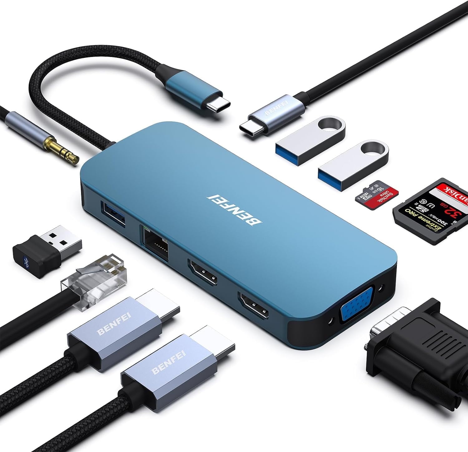 BENFEI 11-in-1 USB C Hub Triple Display Docking Station Dual HDMI, VGA ...