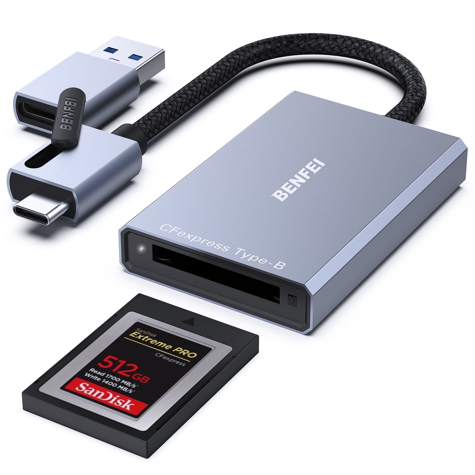 Benfei CFexpress Type B Card Reader, USB 3.2 Gen 2 10Gbps, Type-C and ...