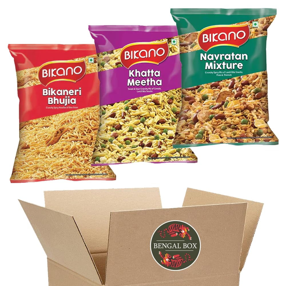 BENGAL BOX Bikano Premium Indian Snack Variety Set (3 Namkeen Packs of ...