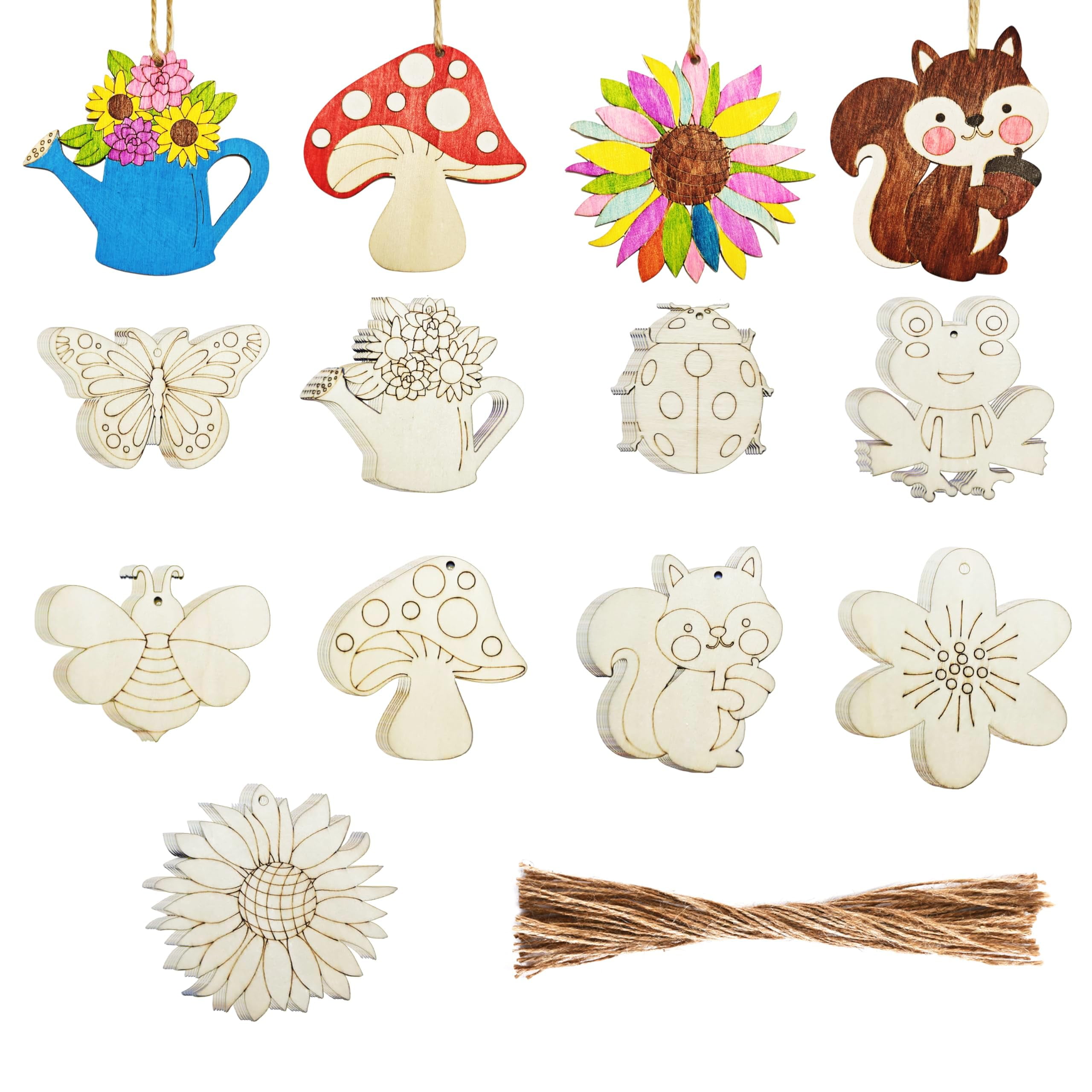 BENIMUS 45 Pcs Wooden Spring Ornaments BSL1 to Paint, DIY Unfinished ...