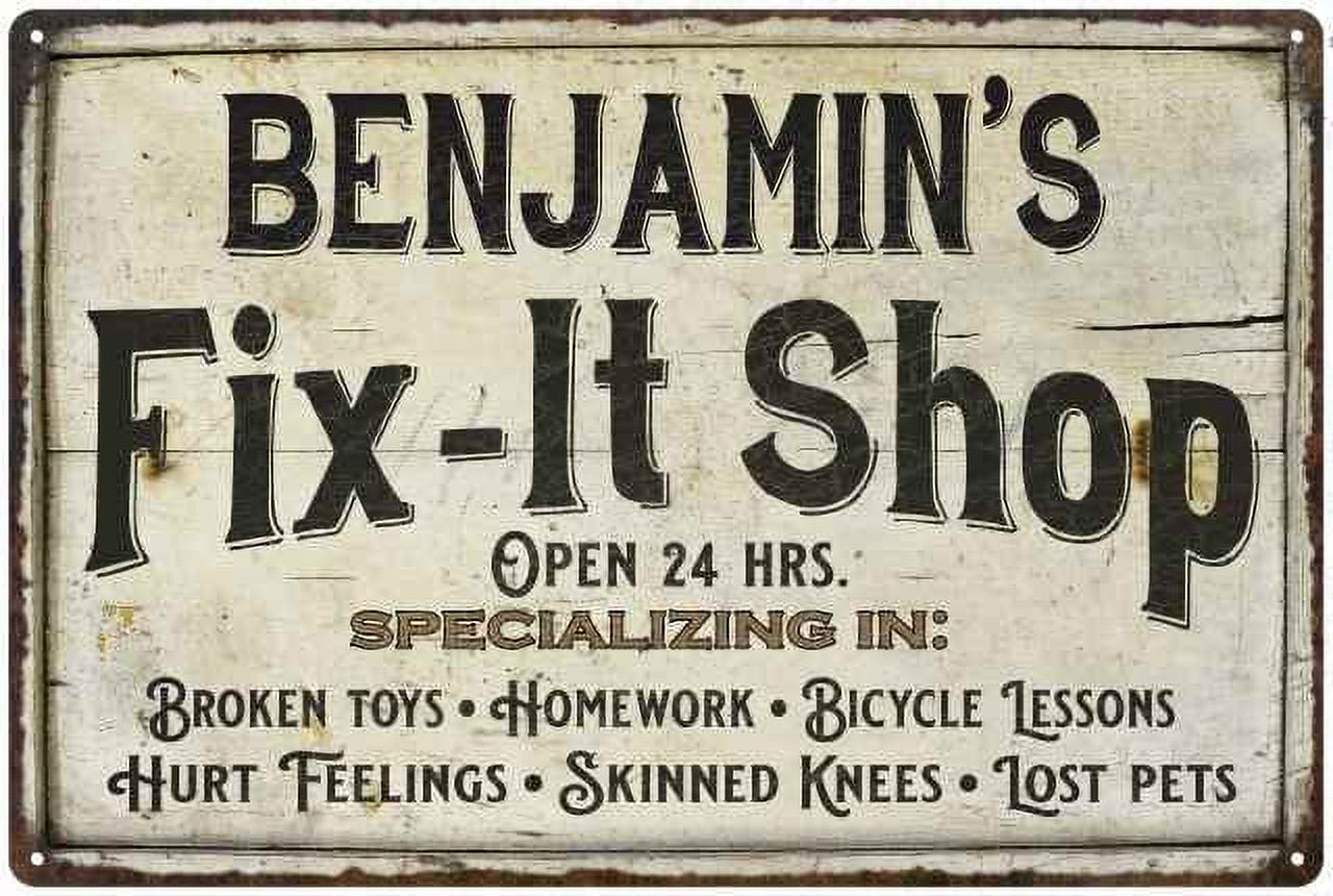 BENJAMIN'S Fix-It Shop Sign Grandpa Dad Wall Decor Gift 8x12 Metal ...