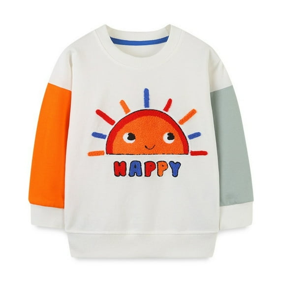 BENJAMJAM 2-7 ﻿ White Crew Neck Sweatshirt Color Block Sleeves Smiley ...
