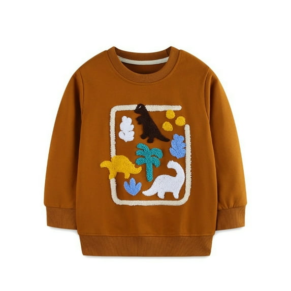 BENJAMJAM 2-7Y Brown Crew Neck Sweatshirt Dinosaur & Jungle Motif 3D ...