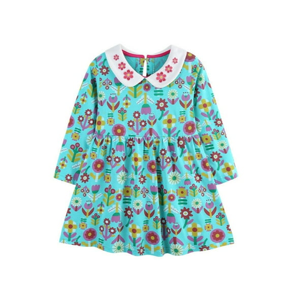 BENJAMJAM 2T-7T Turquoise Floral Print Peter Pan Collar Long-Sleeve ...
