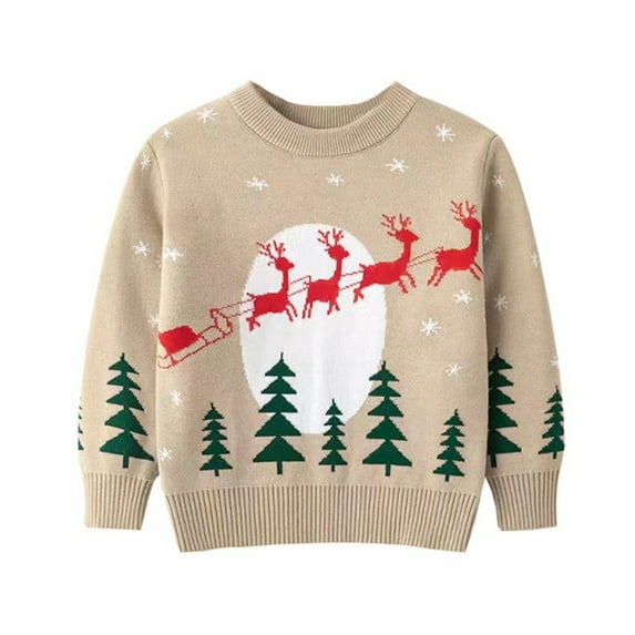 BENJAMJAM 3-8Y Sled Deer White Bearded Elderly Pattern Sweater Cartoon ...