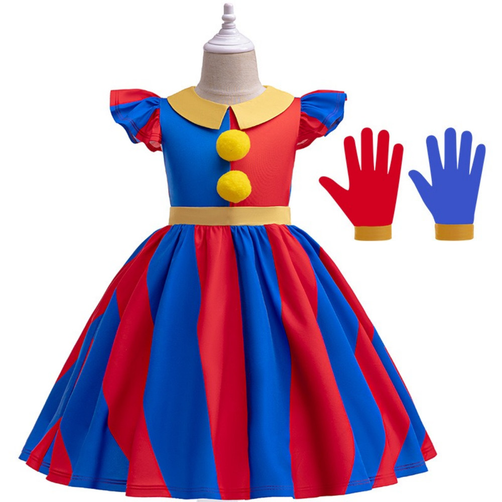 BENJAMJAM 4-11Y Clown Costume Dress with Red & Blue Stripes Ruffle ...