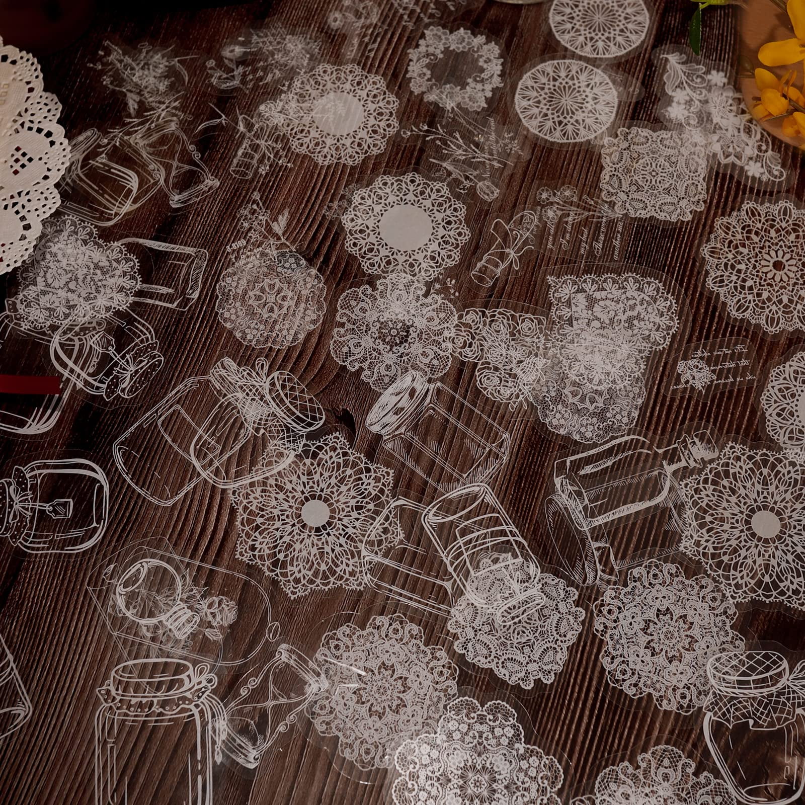 BENOSPACE 90 Pcs Transparent RRF12 Lace Stickers,PET Vintage DIY Decals ...