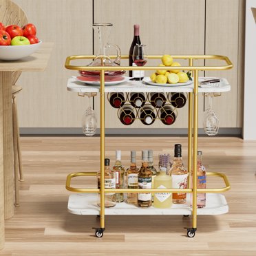 Hzuaneri Rolling Bar Cart with mirror, Metal Serving Cart with Wine ...