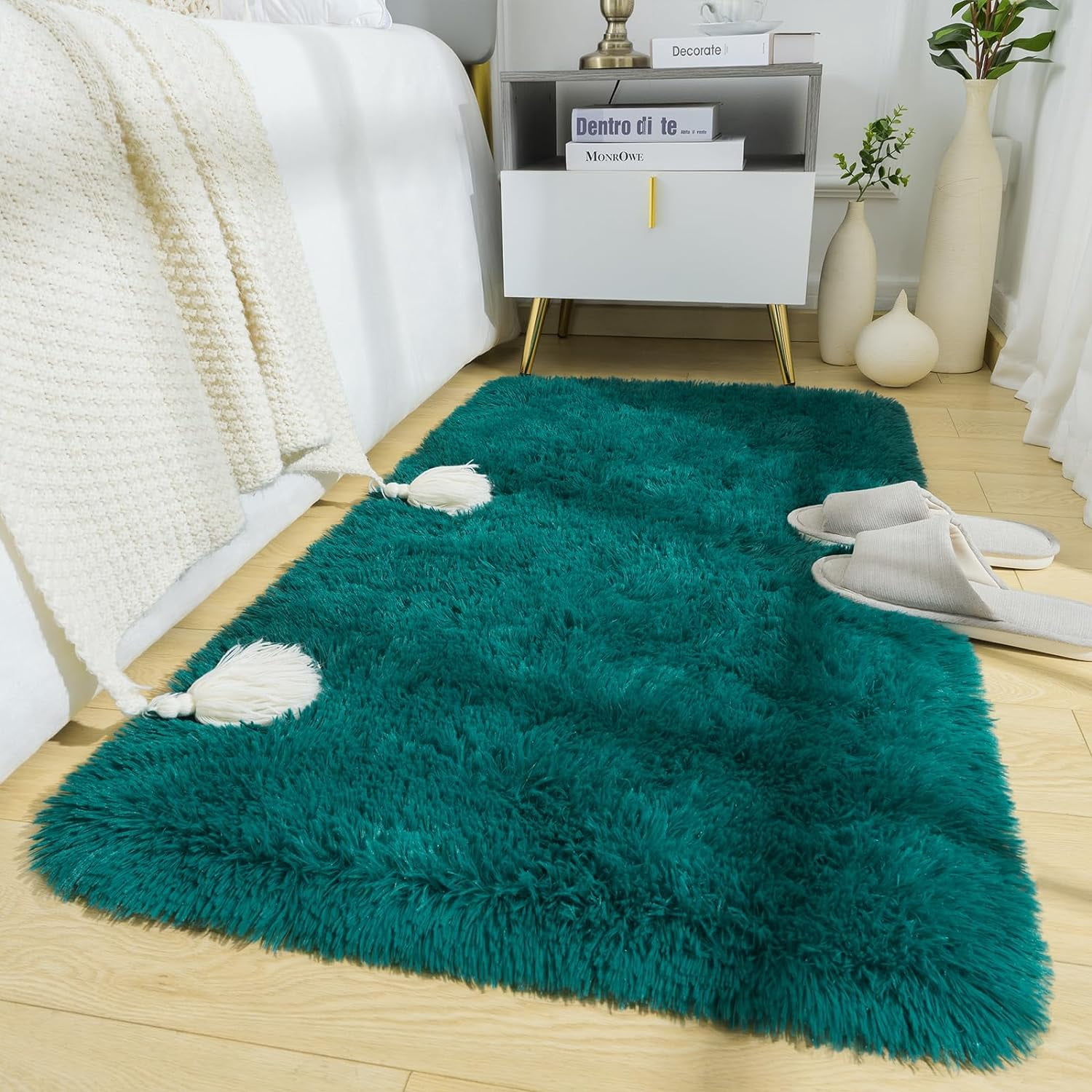 BENRON Fluffy Beige Shag Rug 4x6 for Living Room, Bedroom, Kids Room ...