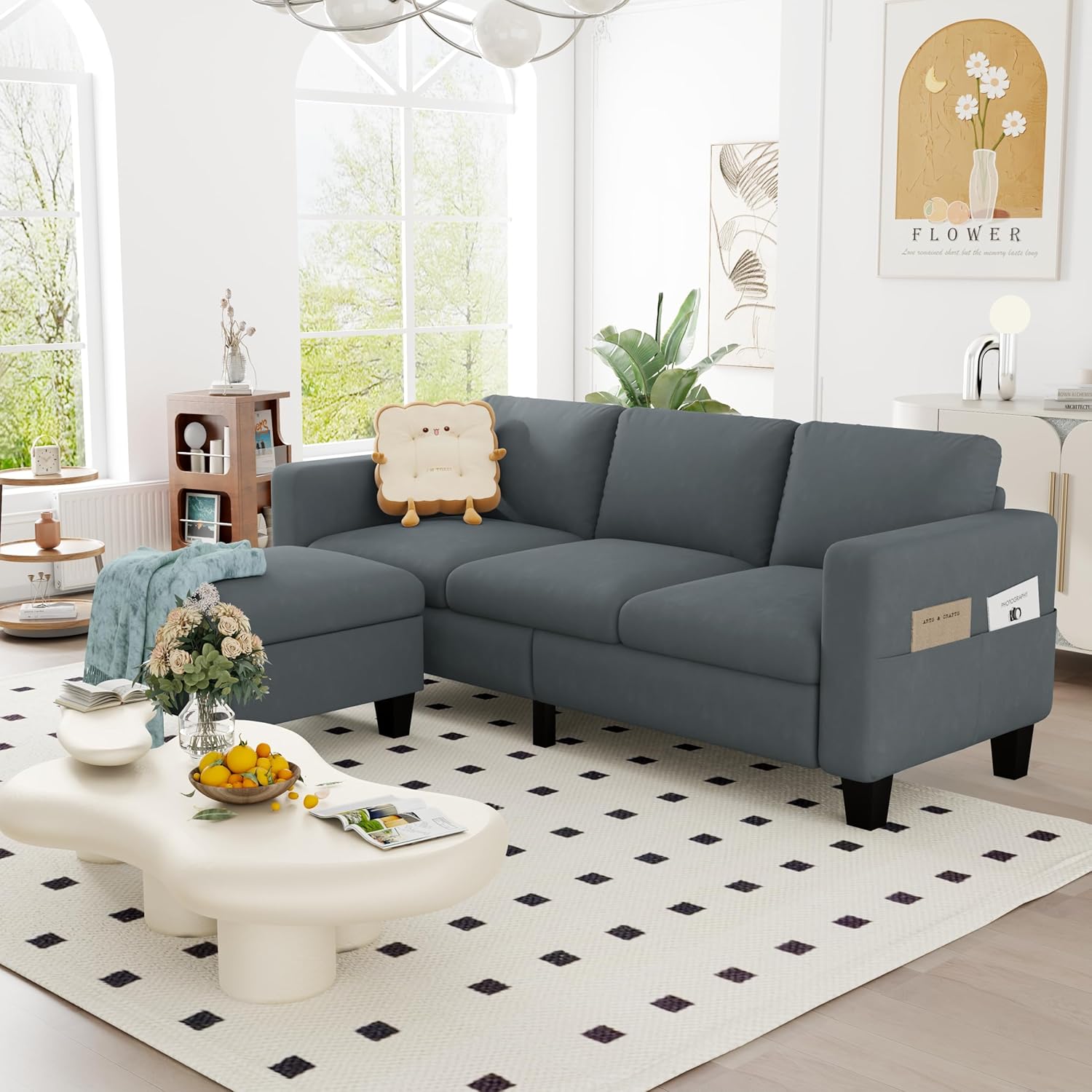 BENSHI Convertible Sectional Sofa Couch,Classic 3 Seat L-Shaped Sofa ...