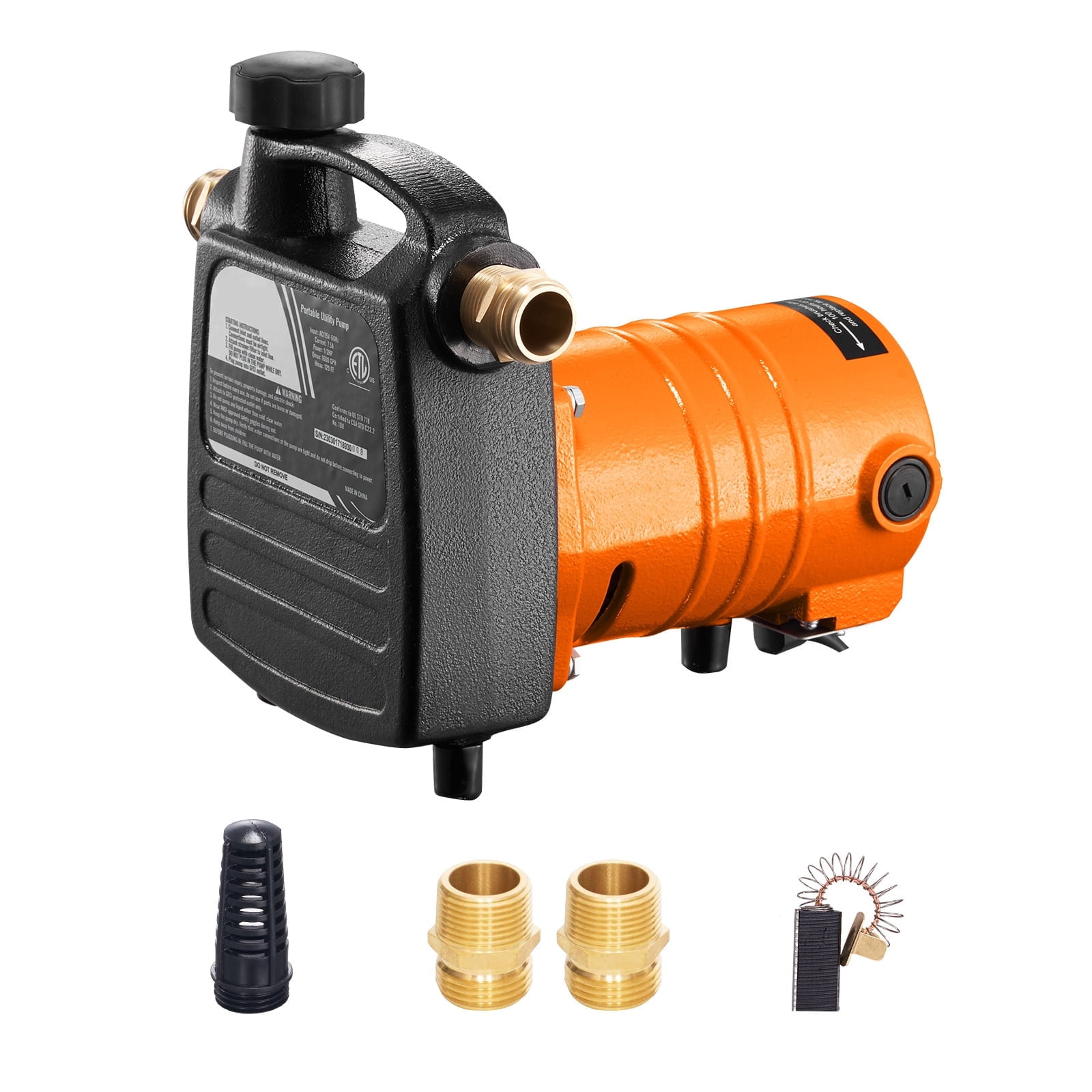 BENTISM 1/2HP 1600 GPH Cast Iron Utility Water Transfer Pump, Portable ...