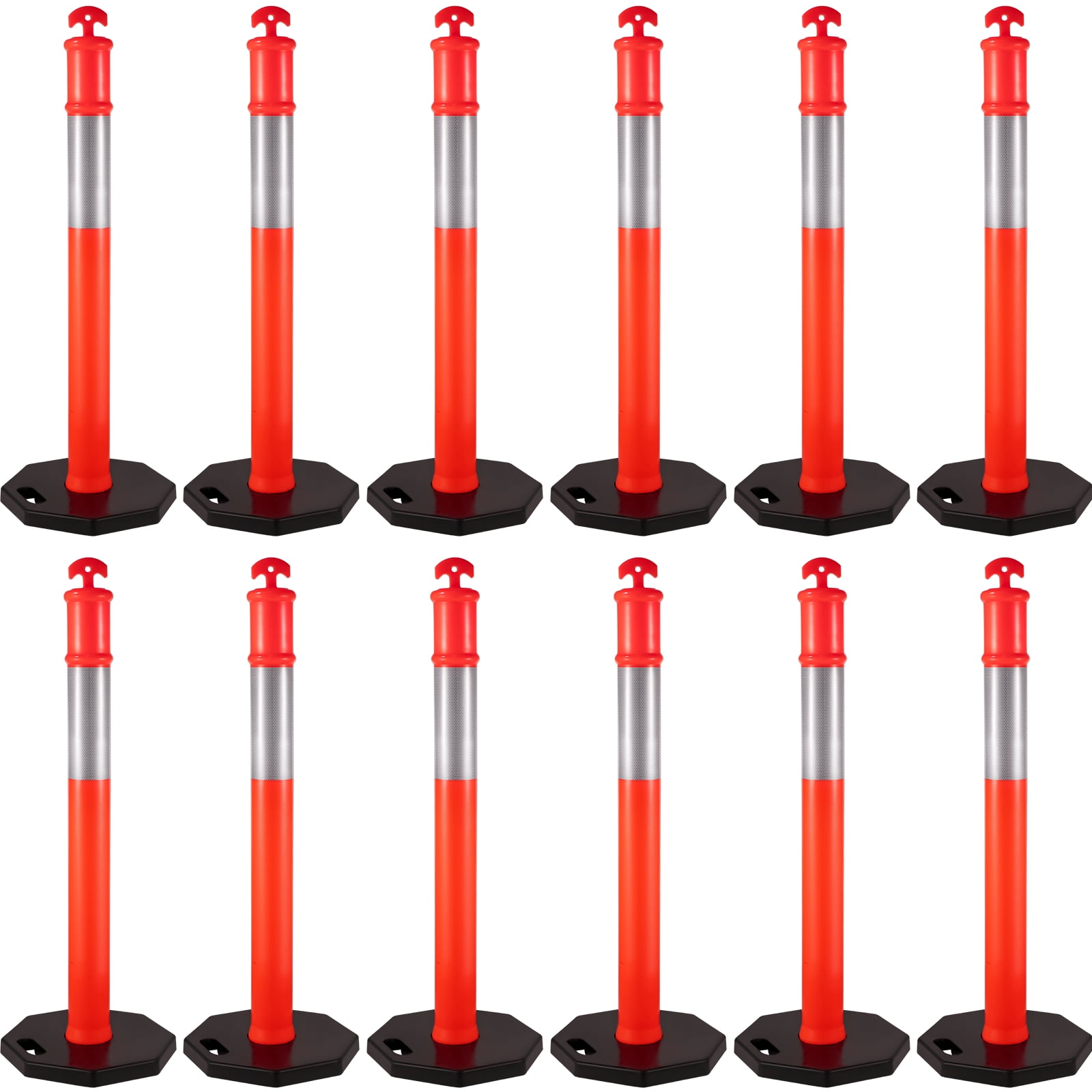 BENTISM 12Pack 44'' Traffic Delineator Posts with 16'' Base & 10 ...