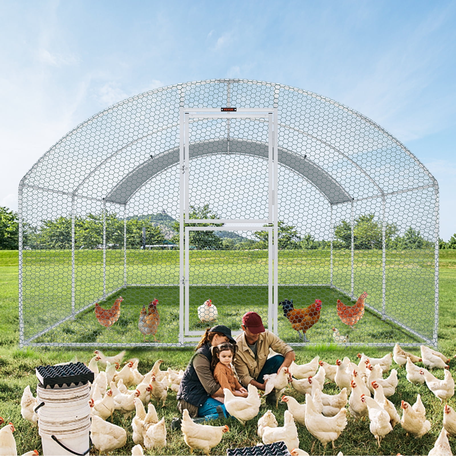 BENTISM Large 19.7x9.8x6.6ft Metal Poultry Cage, Half-Door Coop with UV ...