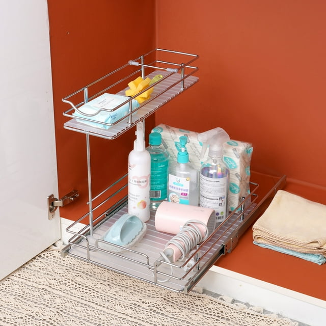 BENTISM 2-Tier Wire Pull Out Cabinet Under Sink Organizer 12x17 inch ...