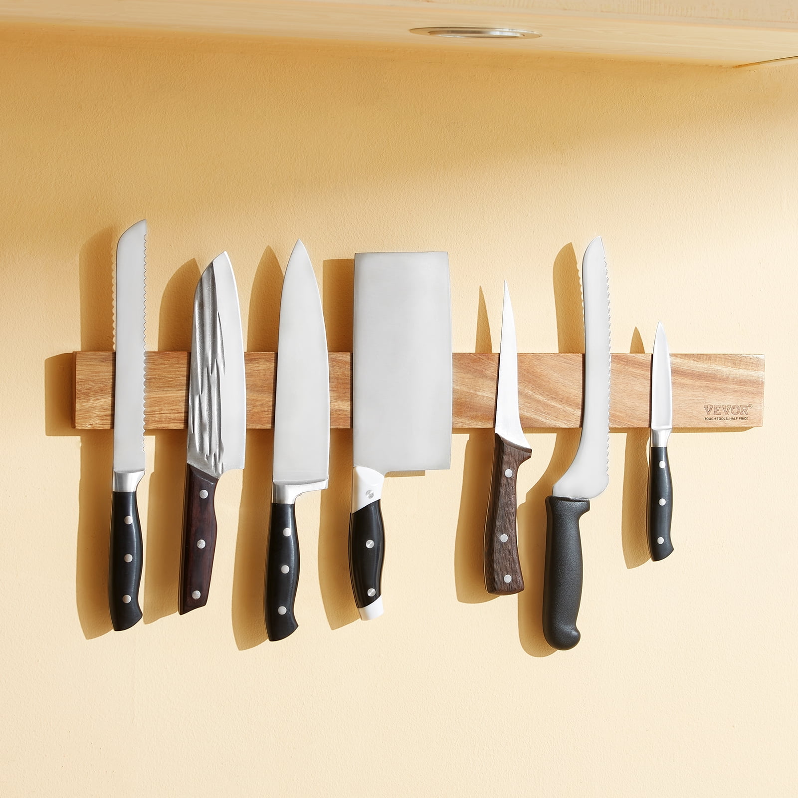 BENTISM 24" Magnetic Knife Storage Holder Wall Mount Knife Strip Acacia ...