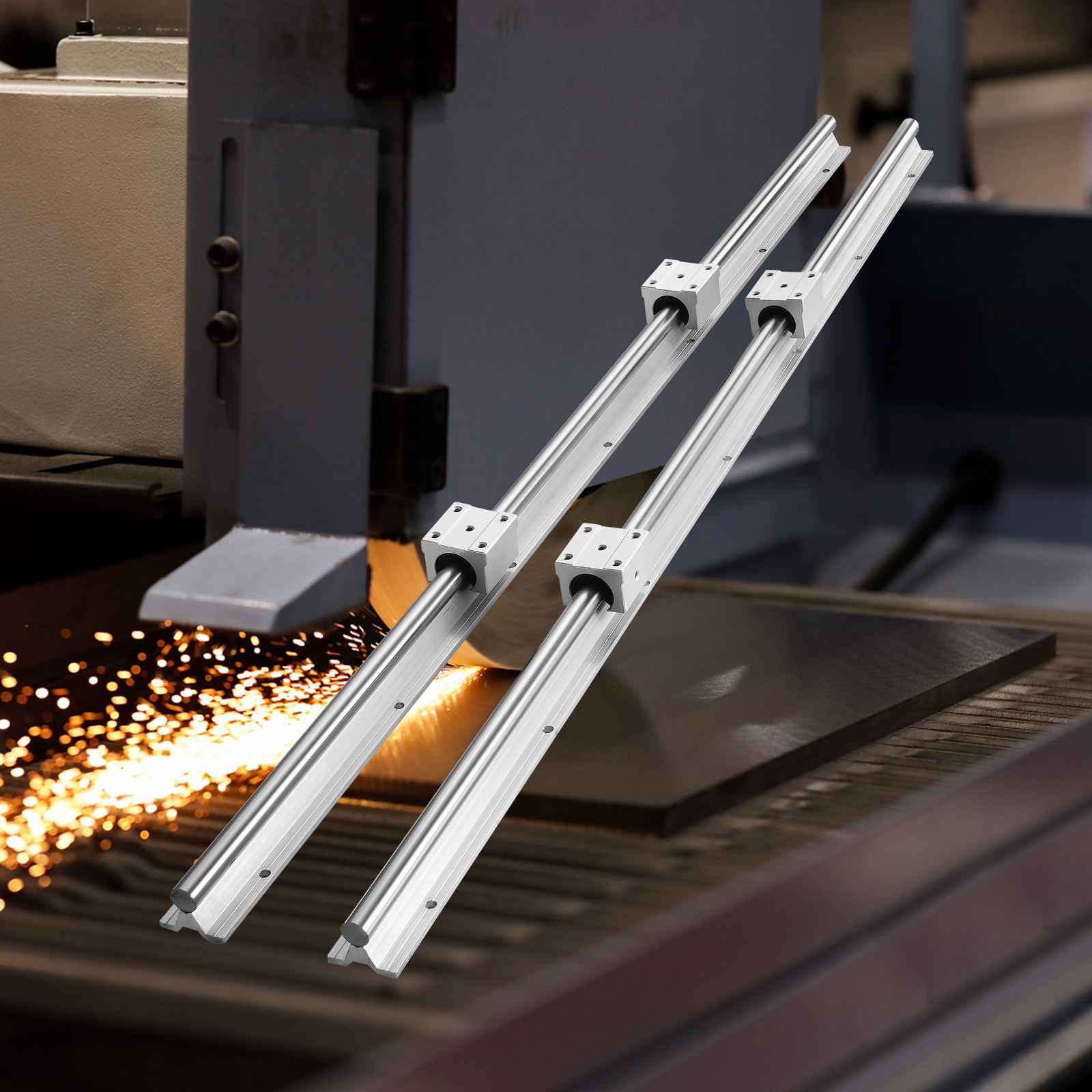 INTBUYING 2 X SBR12-1500mm Supported Linear Aluminum Cylindrical Guide ...