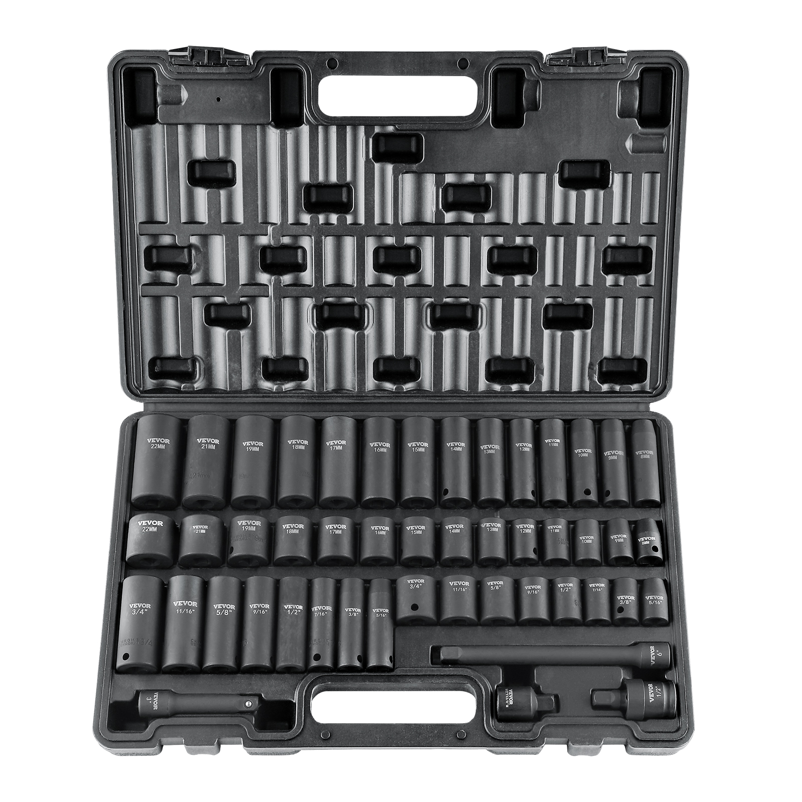 82 Piece Standard and Metric Socket Set, 1/4", 3/8", 1/2", 6 Point/12 ...