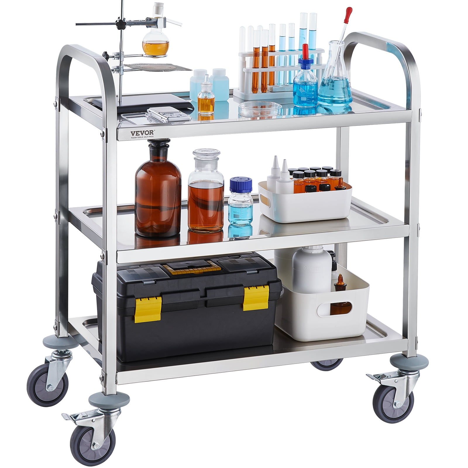 BENTISM 3-Tier Stainless Steel Lab Cart, Mobile, 400 lbs Capacity, 29.1 ...