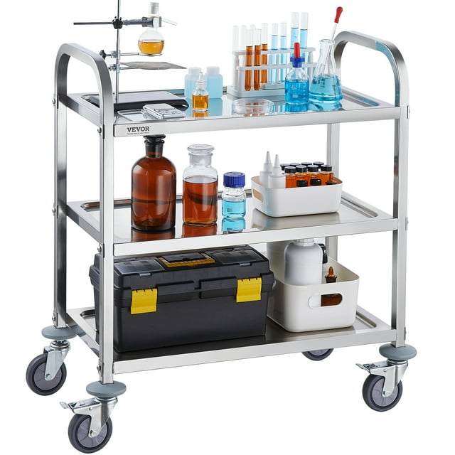BENTISM 3-Tier Stainless Steel Lab Cart, Mobile, 400 lbs Capacity, 29.1 ...