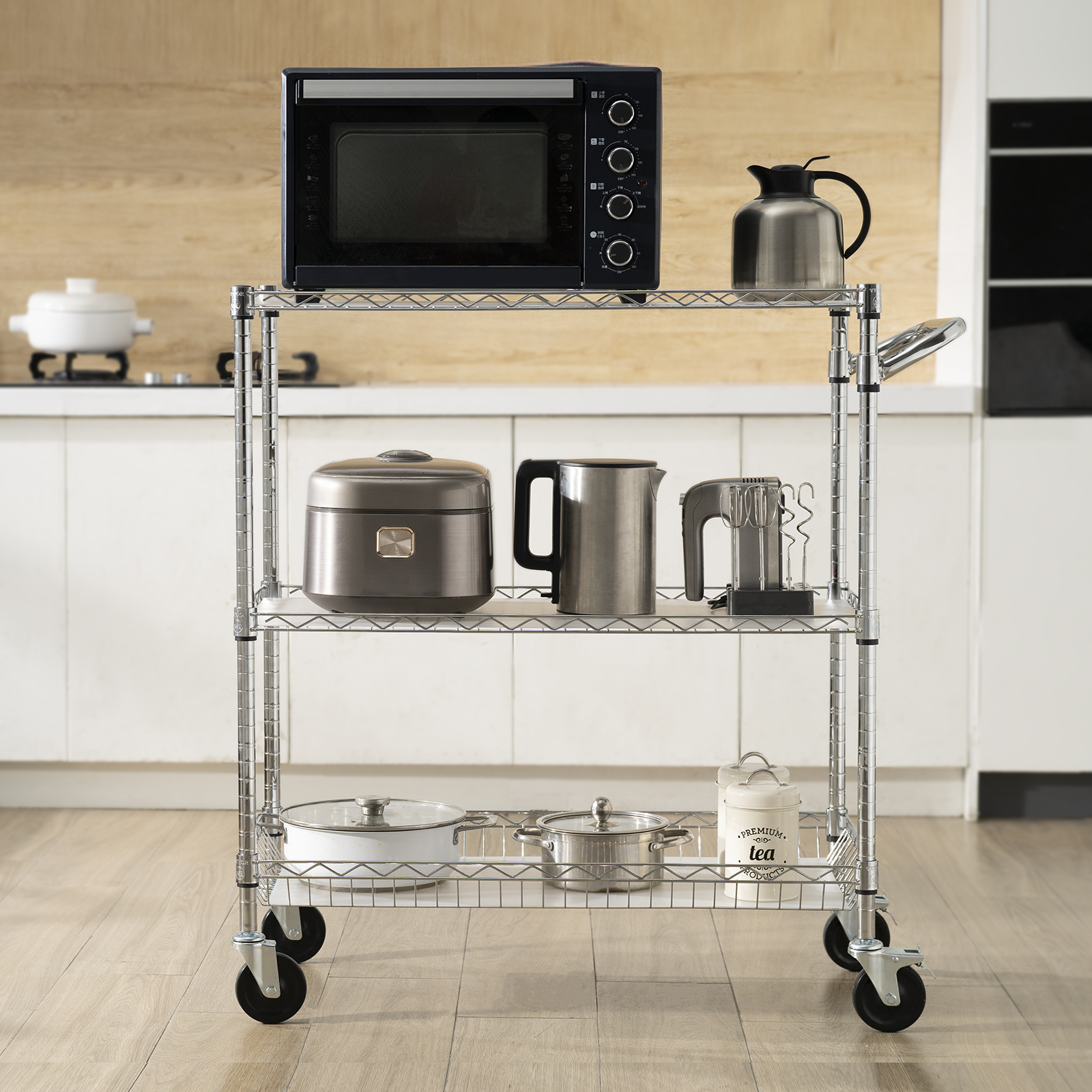 VEVOR 3-Tier Utility Cart Rolling Cart on Wheels 35"x18"x35.5" 661 lbs ...