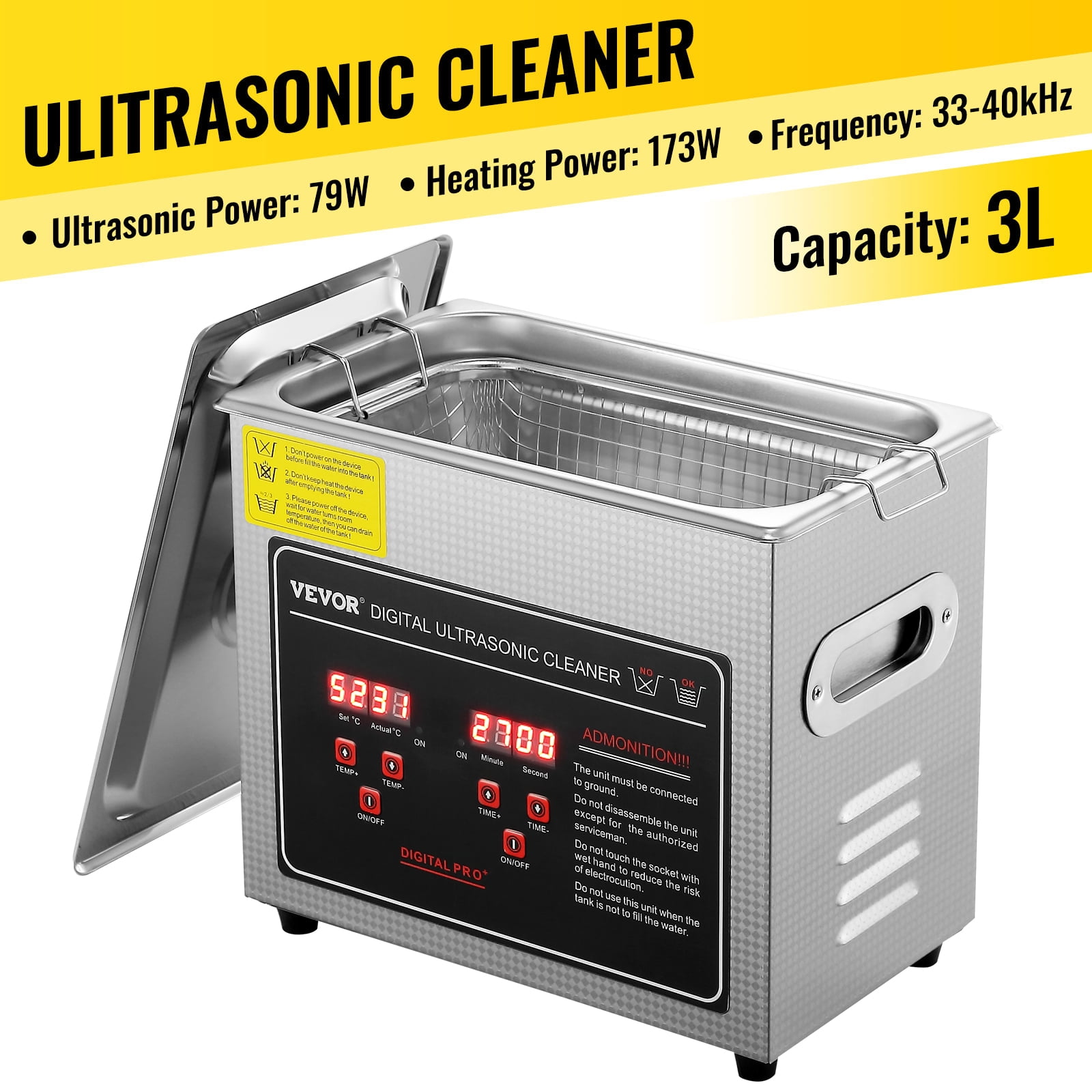 BENTISM 3L Ultrasonic Cleaning Machine 304 Industrial Grade Jewelry Cleaner with 173W Timer ...