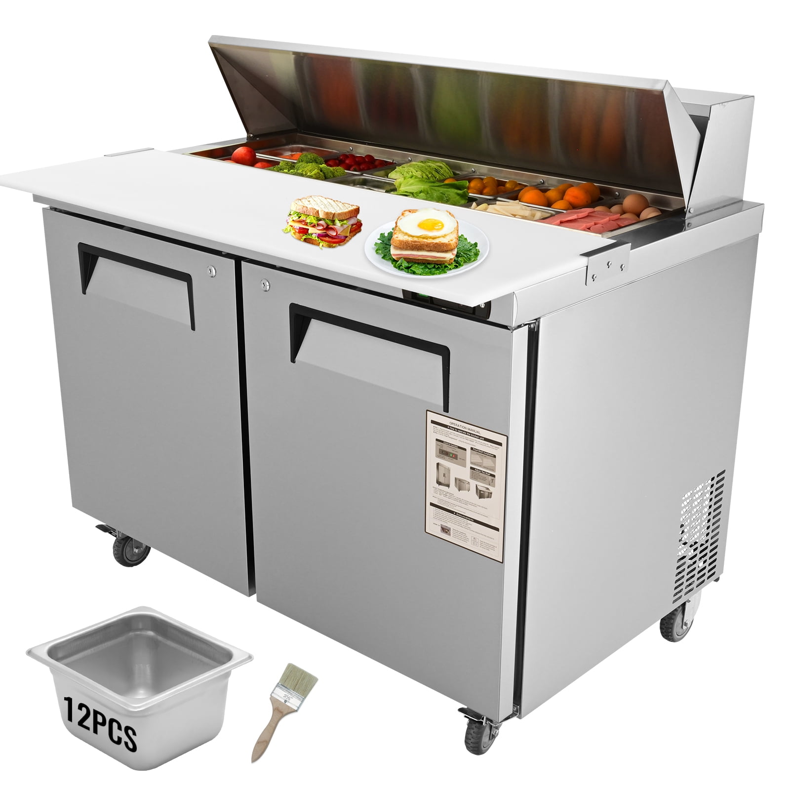 BENTISM 48"W Commercial Refrigerated Sandwich/Salad Prep Table, 12 Pan ...