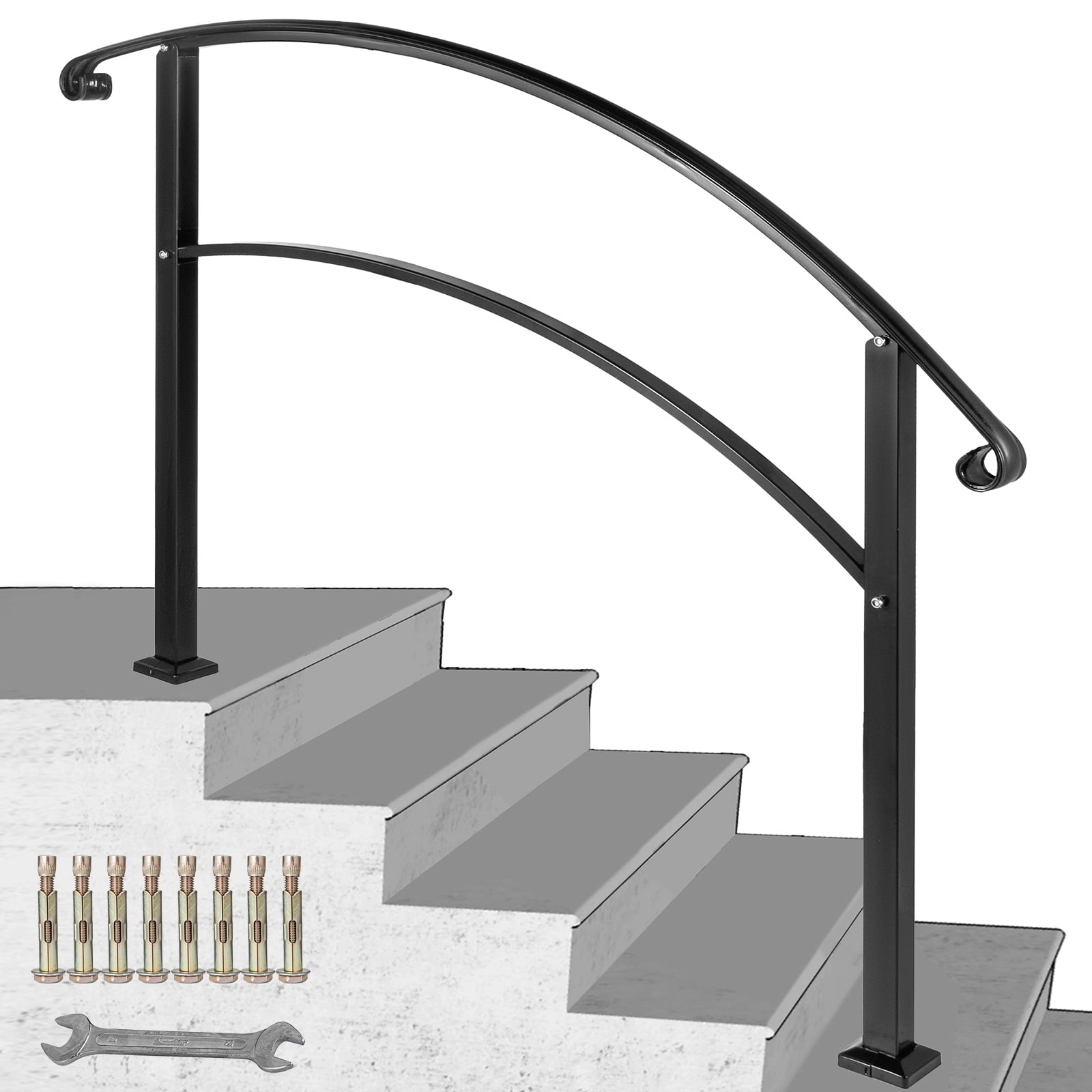 BENTISM 5FT Adjustable Wrought iron Transition Handrail Matte Black ...