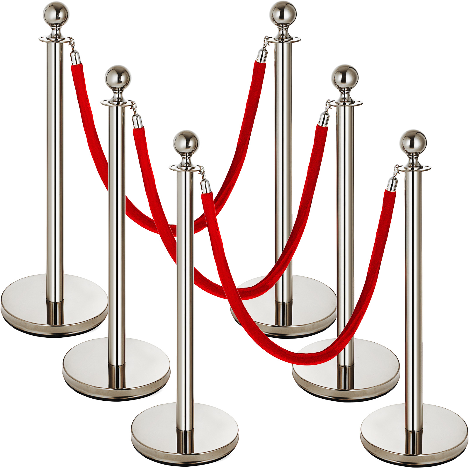 6PCS Stanchion Set, Stanchion Posts Queue Pole 5Ft 3 Red Velvet Ropes ...