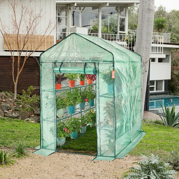 BENTISM Mini Walk-in Greenhouse, 78x56.4in, 3 Tier 8 Shelves, Indoor ...