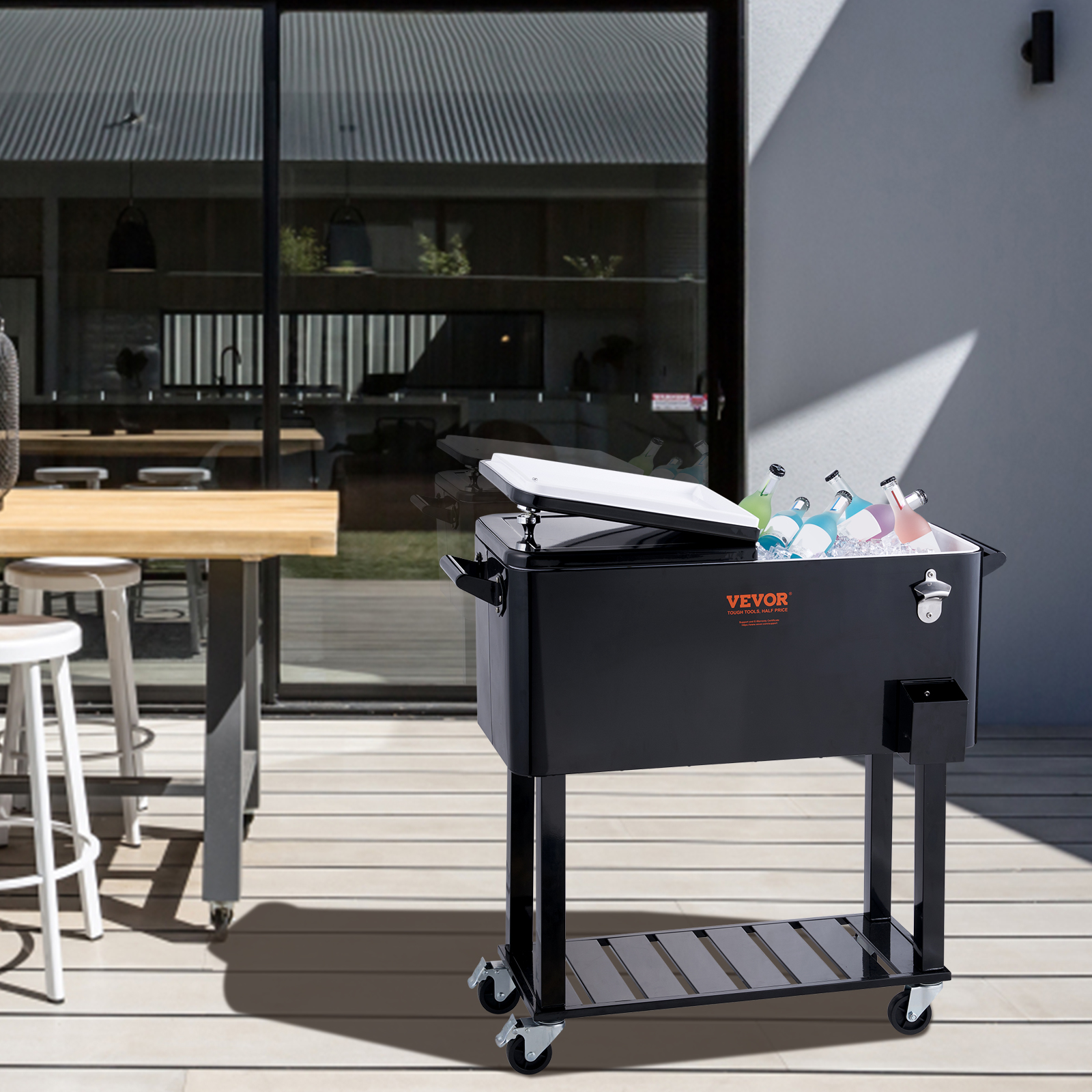 Suncast 85 Quart Resin Backyard Entertaining Cooler Station with Wheels ...