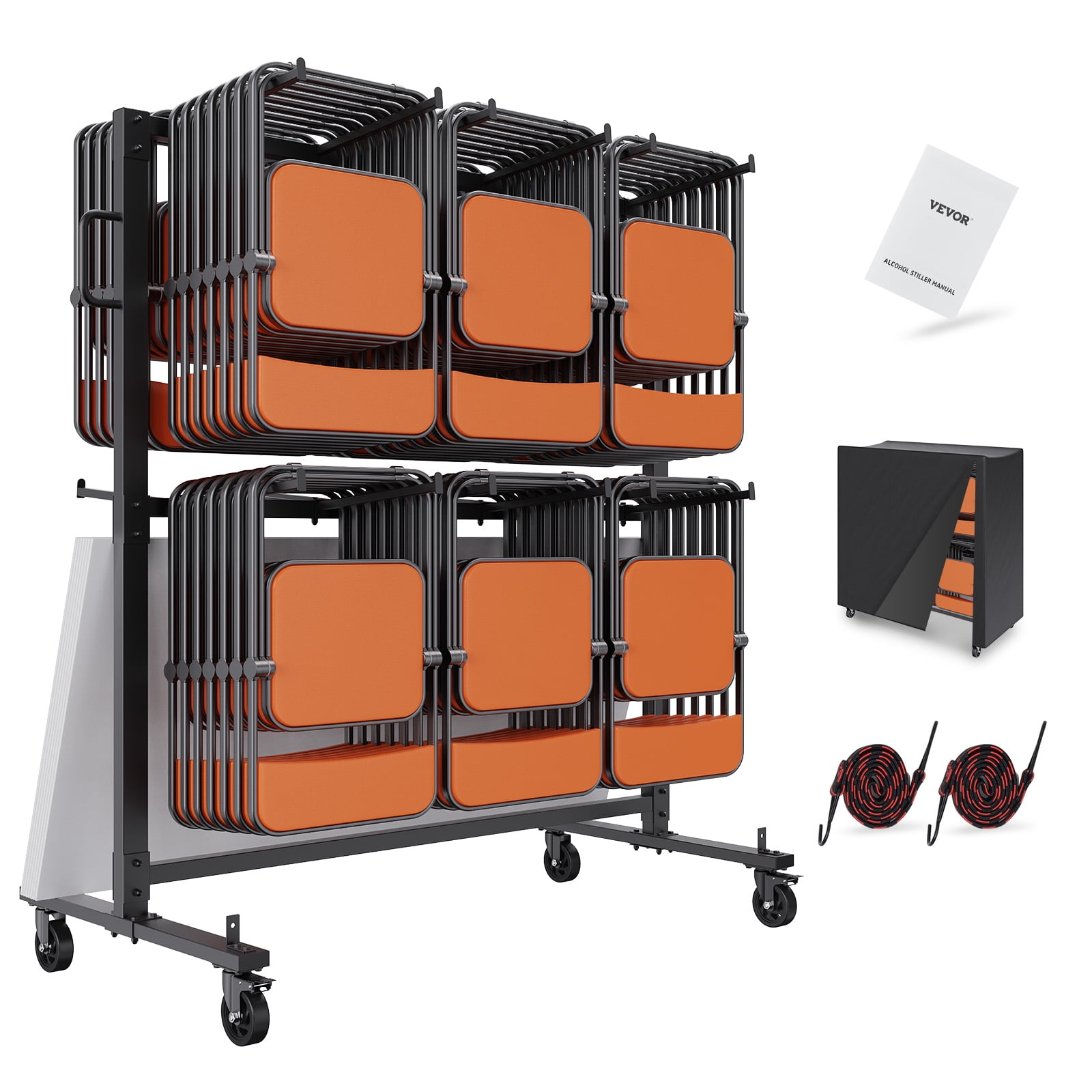VEVOR 84 Chairs Folding Chair Cart Heavy Duty Iron Mobile Stackable ...