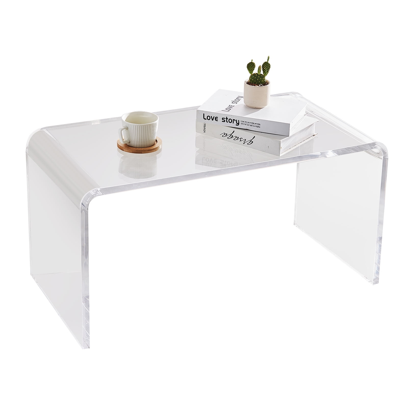 VEVOR Acrylic Coffee Table 32" C-Shaped Clear Acrylic End Table 16.3 in ...
