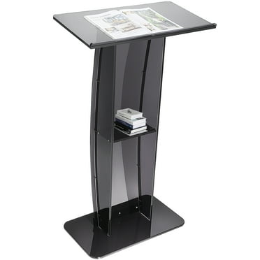 Acrylic Pulpit, 43Inch Clear Acrylic Podium Stand w/ Wide Reading Surface & Storage Shelf, Floor ...