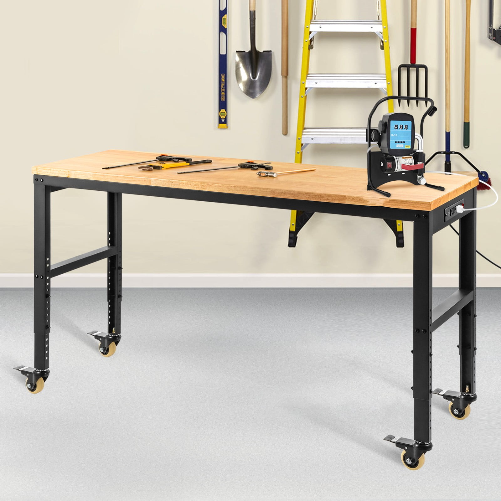 BENTISM Adjustable Height Workbench 61"L x 20"W Work Bench w/ Power ...