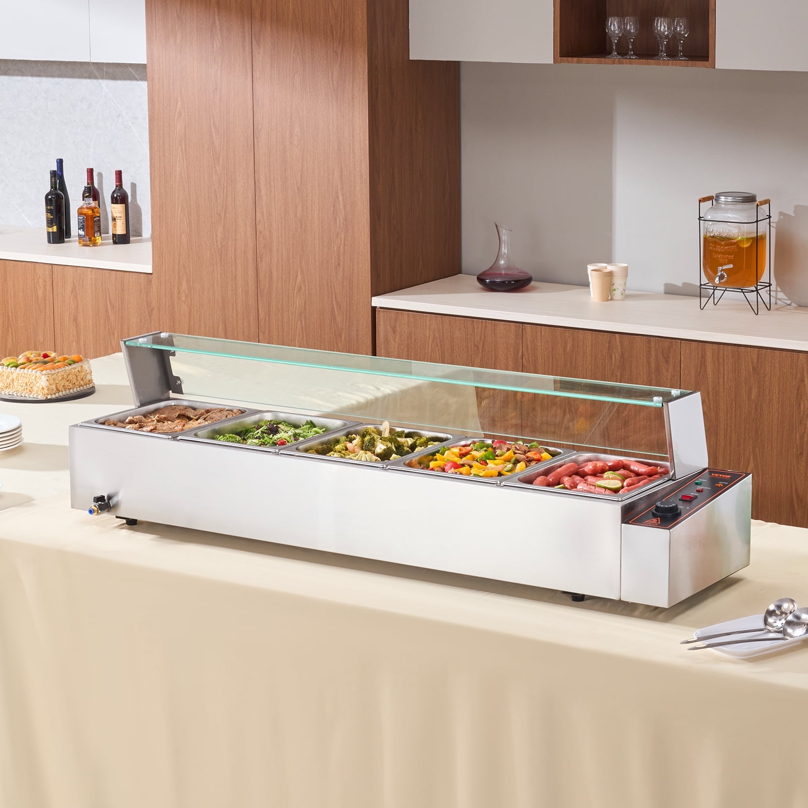 BENTISM Commercial Food Warmer, 5 Pans, Glass Shield, Stainless Steel ...