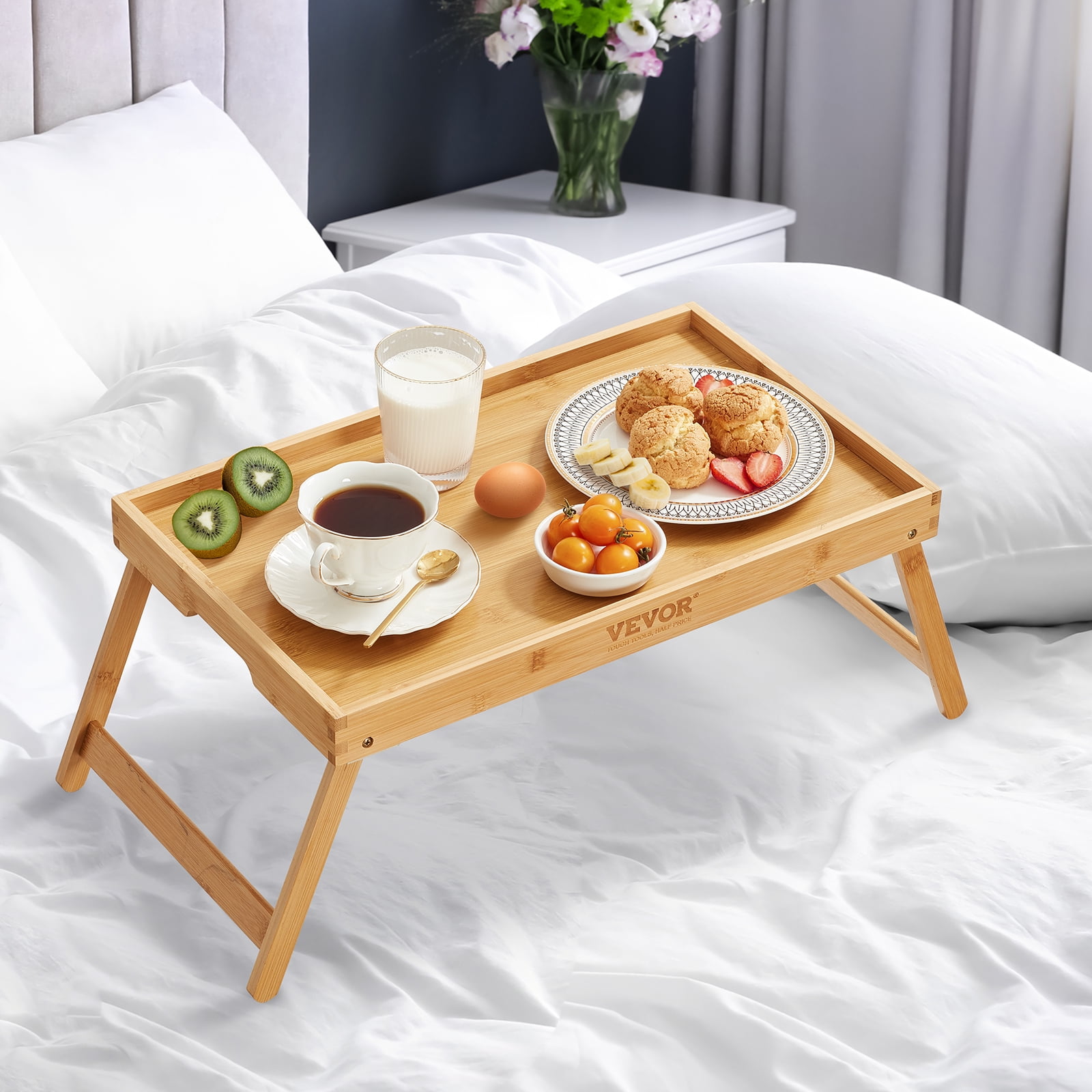 VEVOR Bamboo Bed Tray Breakfast Serving Table Laptop Desk with Foldable ...