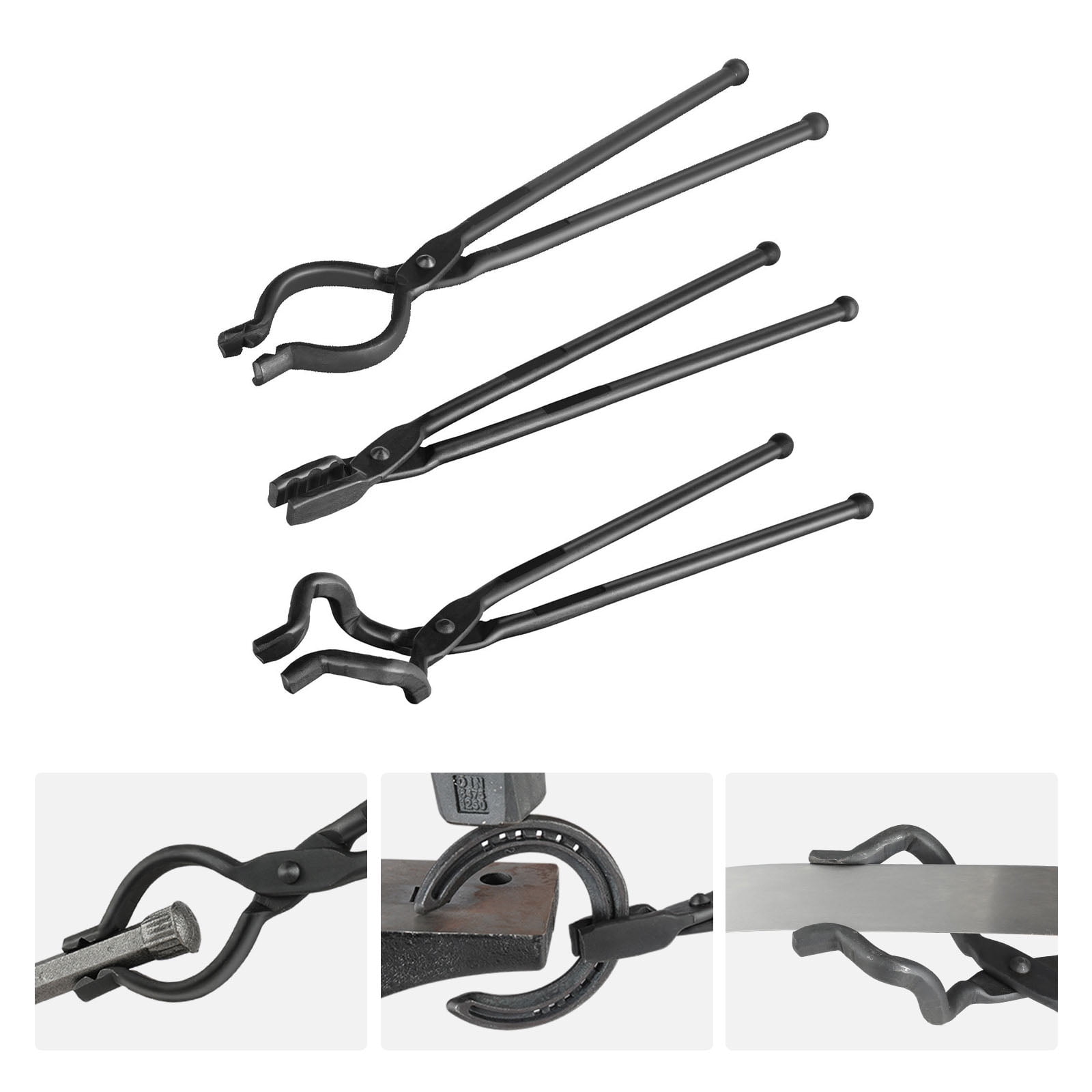 VEVOR Blacksmith Tongs, 18" 3 PCS, V-Bit Bolt Tongs, Wolf Jaw Tongs and ...
