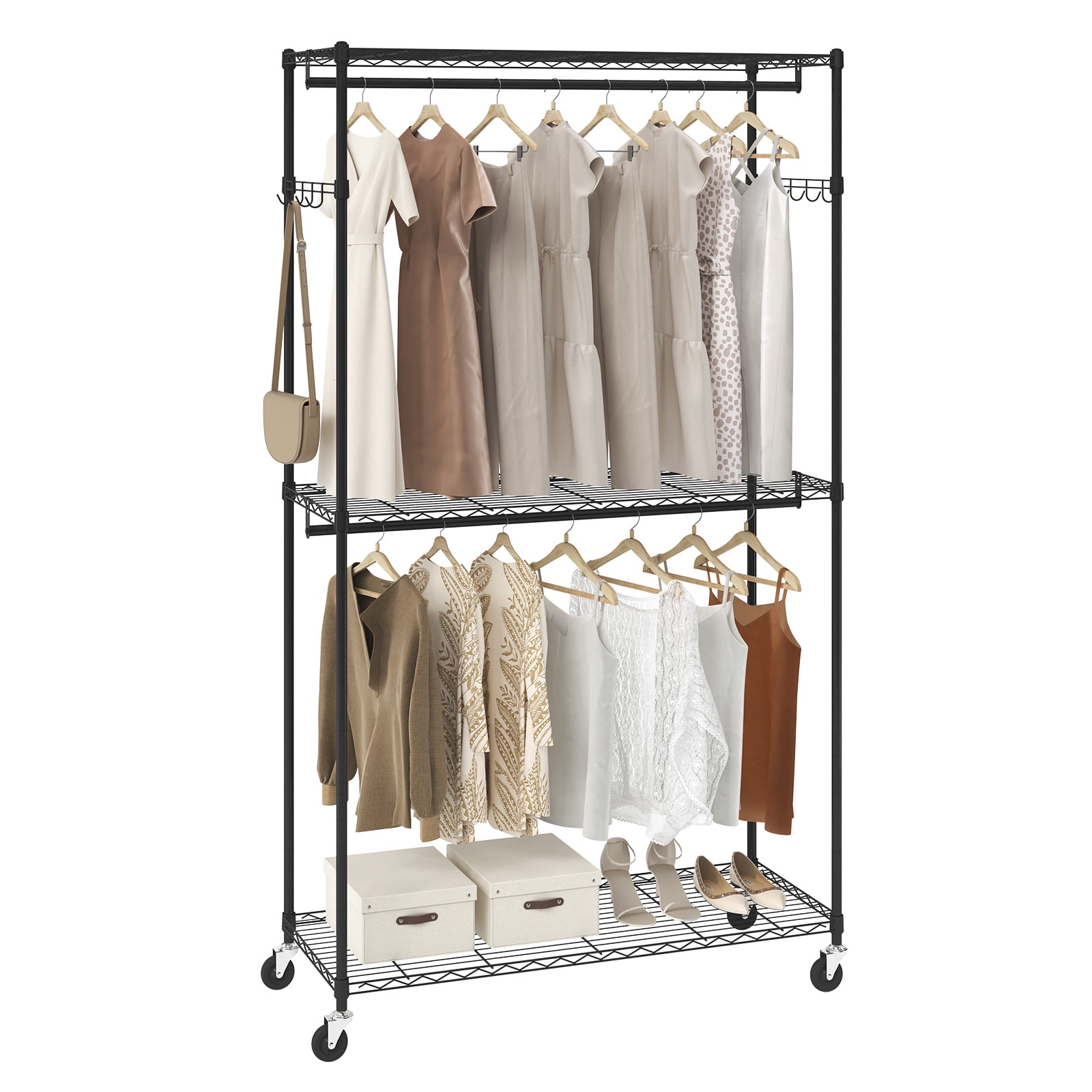 BENTISM Clothes Rack 3 Tiers 400 lbs Rolling Free-Standing Clothing ...