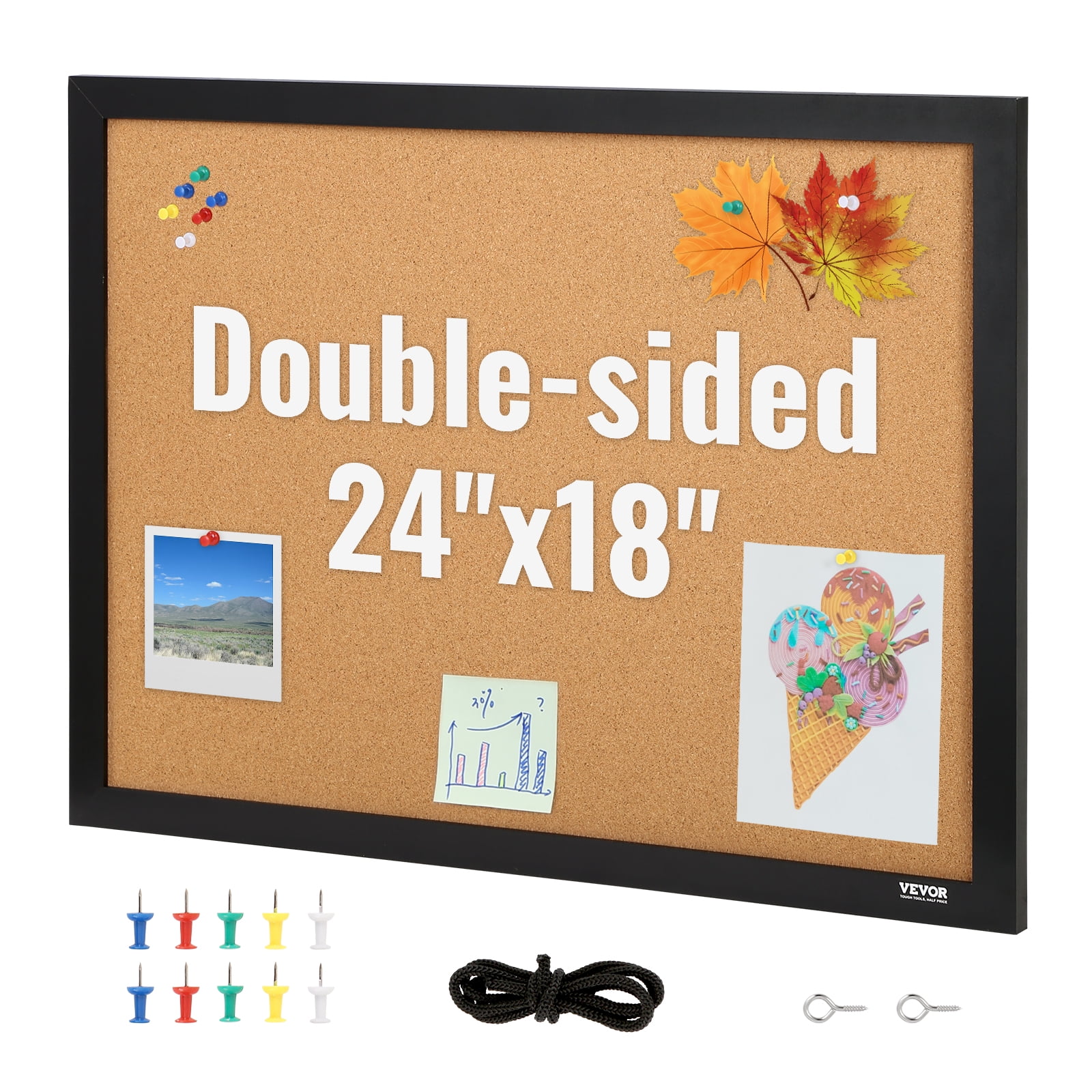 VEVOR Cork Board Bulletin Board 24" x 18" Notice Board Office Memo ...